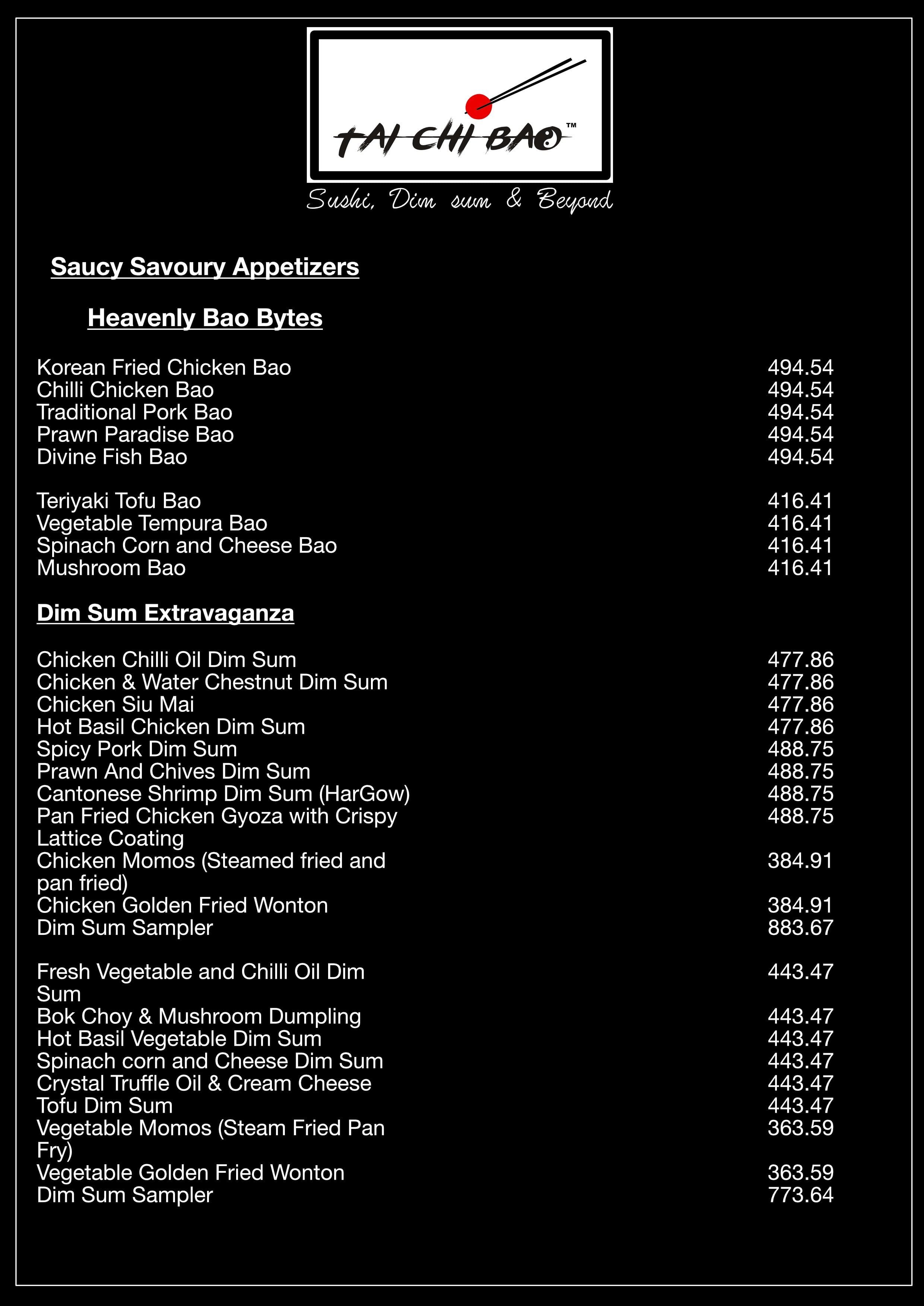 Menu of Tai Chi Bao, Greater Kailash 1 (GK1), New Delhi