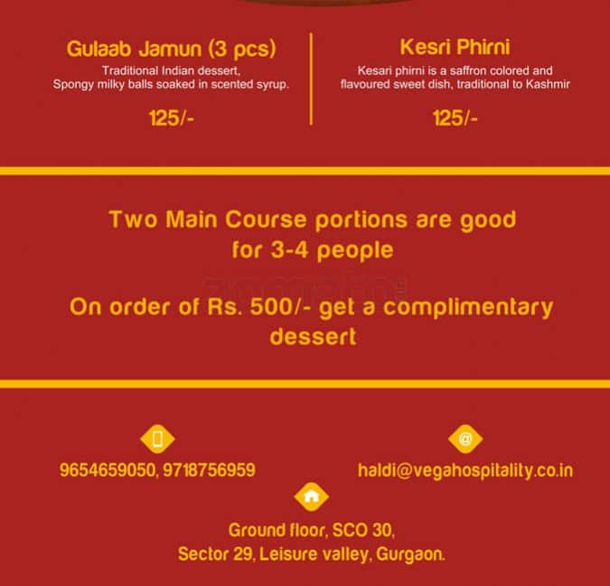 Menu at Haldi, Gurugram