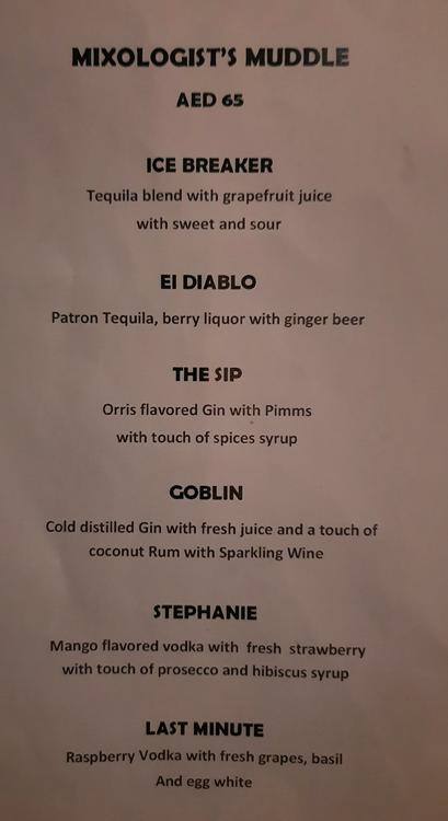 Menu at Sorso pub & bar, Abu Dhabi