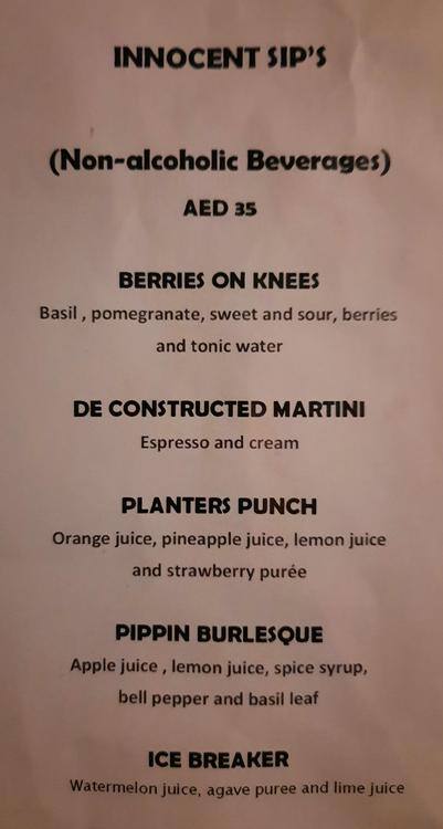 Menu at Sorso pub & bar, Abu Dhabi