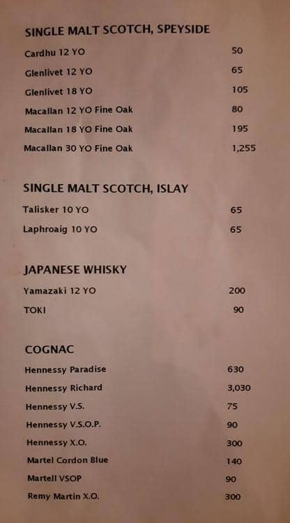 Menu at Sorso pub & bar, Abu Dhabi