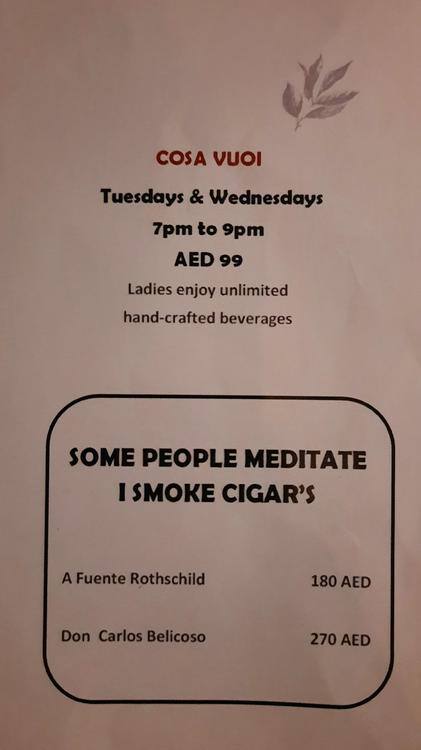 Menu at Sorso pub & bar, Abu Dhabi