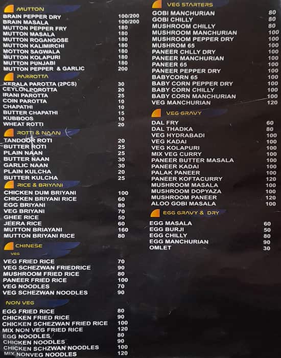 Menu at Al Falah Restaurant (Ambur Dum Biryani), Bengaluru, 4th Phase ...