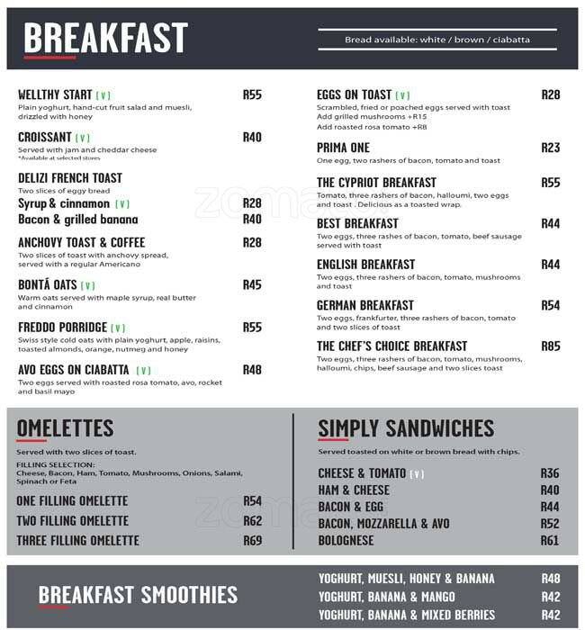 Menu at Piatto restaurant, Randburg, Cedar Square