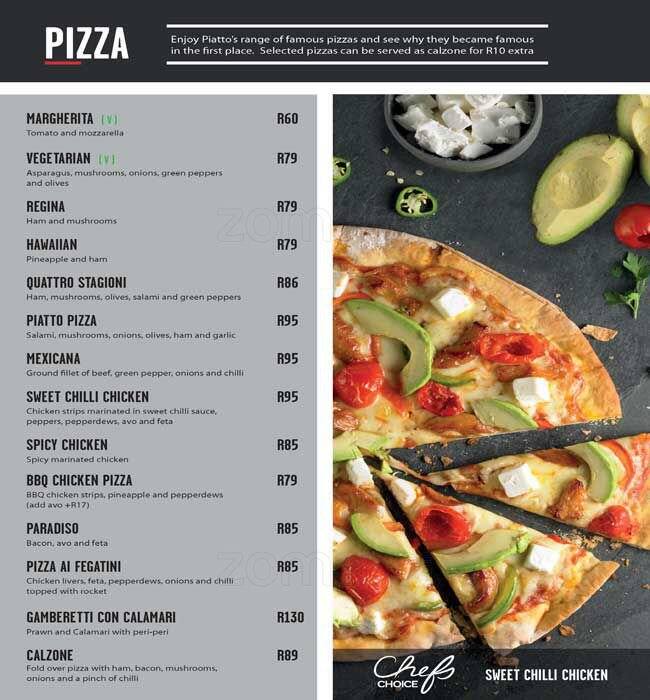 Menu at Piatto restaurant, Randburg, Cedar Square