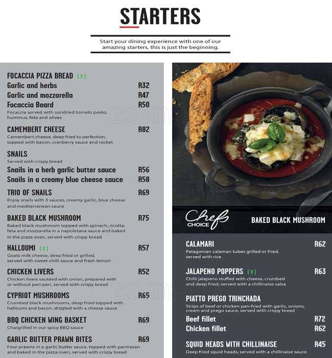 Menu at Piatto restaurant, Randburg, Cedar Square