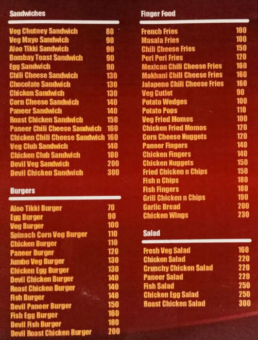 Menu of Cafe Coffee Hutt, Wakad, Pune