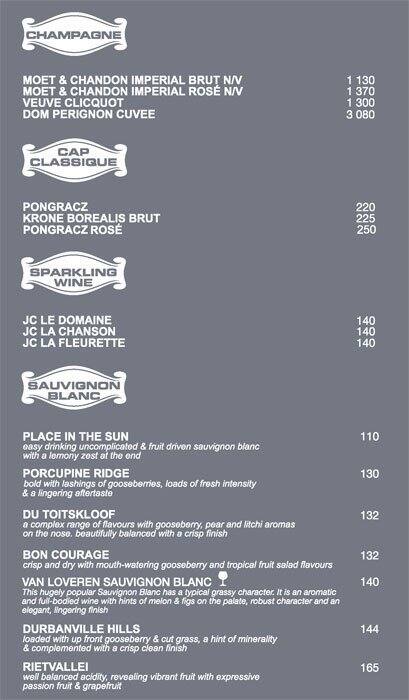 Menu at O'Galito restaurant, Pretoria, 28