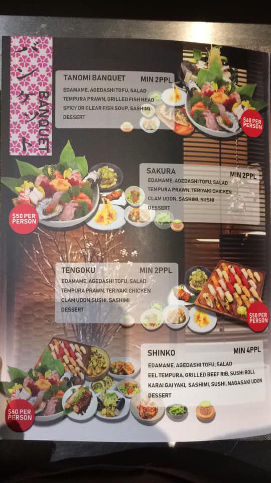 Menu at Tanomi restaurant, Lidcombe