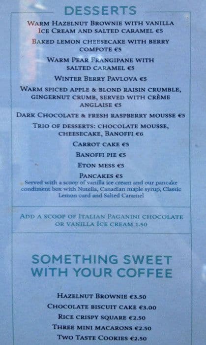 Menu at Taste Food Company cafe, Dublin