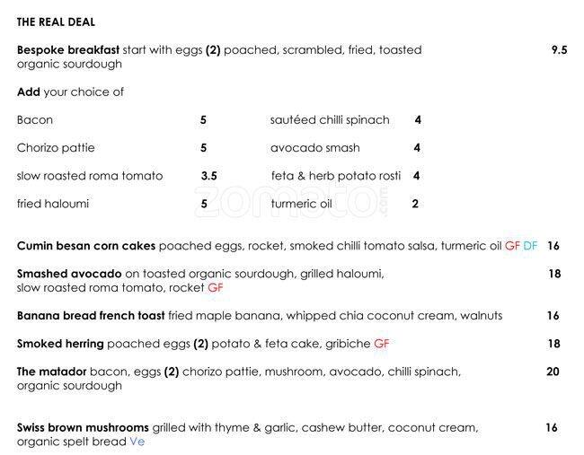 Menu at Panacea Restaurant, Adelaide