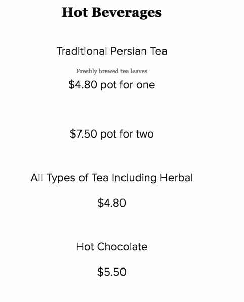 Menu at The Persian Restaurant, Bardon, 65 MacGregor Terrace