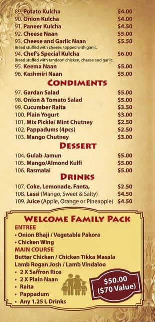 Menu at Welcome Indian Cafe and Restaurant, Merriwa