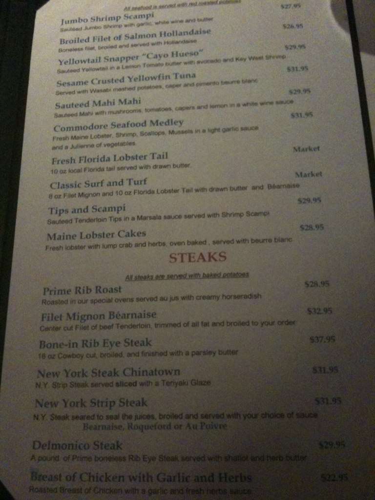 Menu at Commodore Waterfront Restaurant, Key West