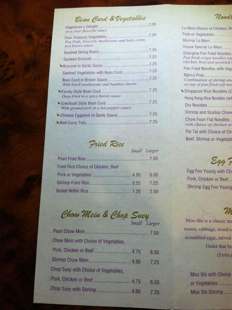 Menu at Pearl Cafe II, Millbury