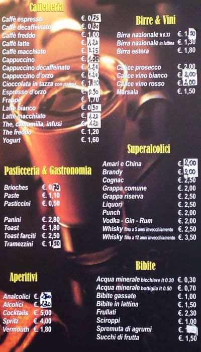 Menu at Mulberry Cafe, Rome