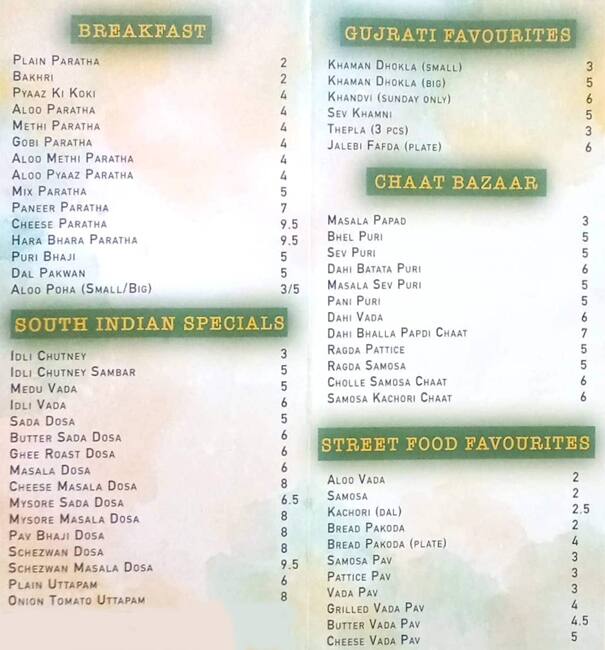 Menu of Mangalam Sweets, Meena Bazaar, Dubai