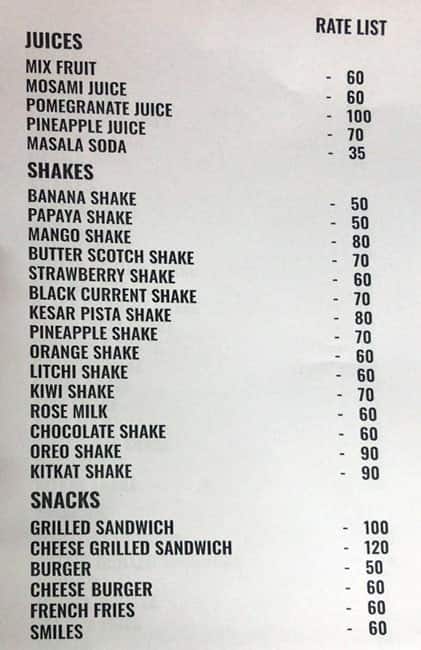 Menu at Shahi Juice bar and Snack mania, Ludhiana