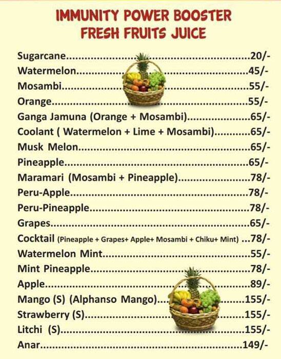 Menu of Honey Cane Juices & Spring Roll Hub, Virar, Mumbai