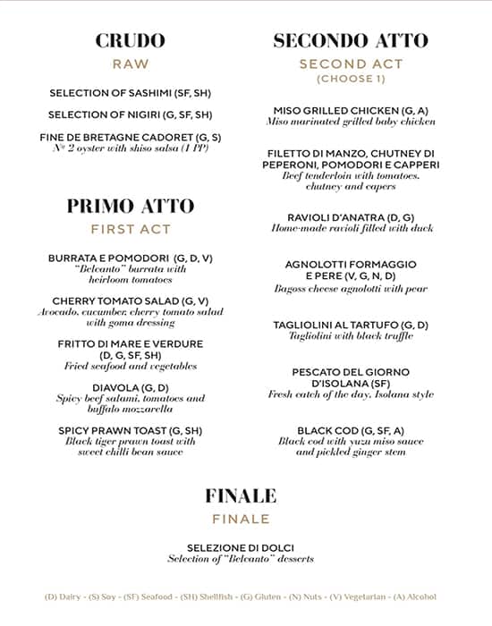 Menu of Belcanto Restaurant - Dubai Opera, Downtown Dubai, Dubai