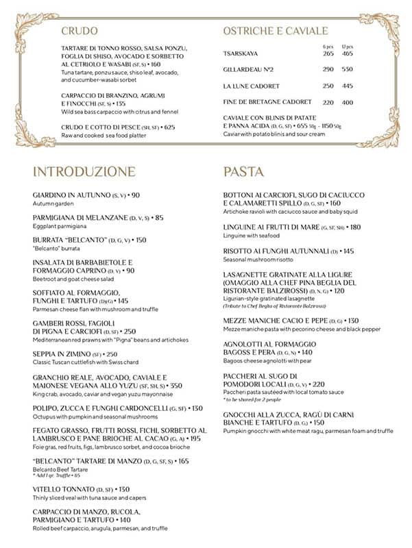 Menu of Belcanto Restaurant - Dubai Opera, Downtown Dubai, Dubai
