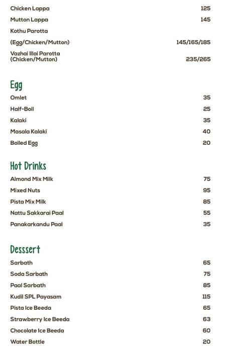 Menu at The Kudil, Chennai