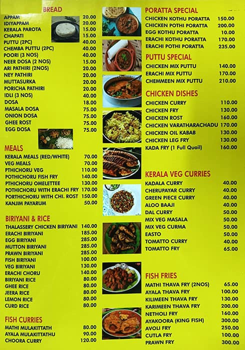 Menu of Kerala Home Kitchen, Whitefield, Bangalore