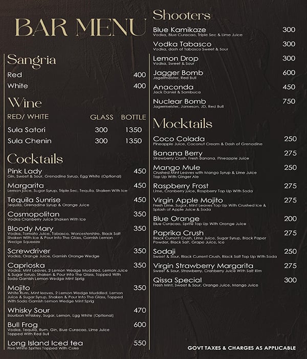 Menu of Qissa, Mulund West, Mumbai