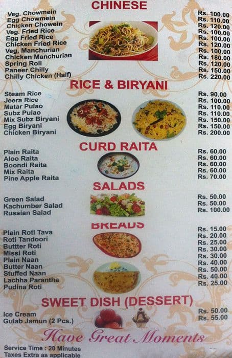 Menu at Grand Legacy Hotels, Dehradun