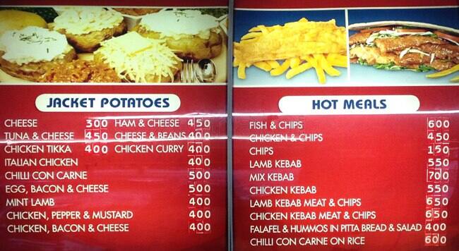 Menu at Valencia Cafe, London