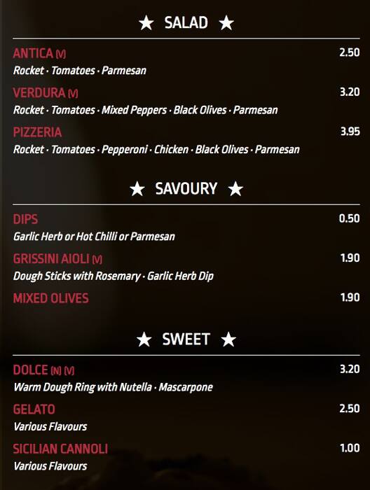 Menu at Pizza Union Spitalfields pizzeria, London, 25 Sandy's Row