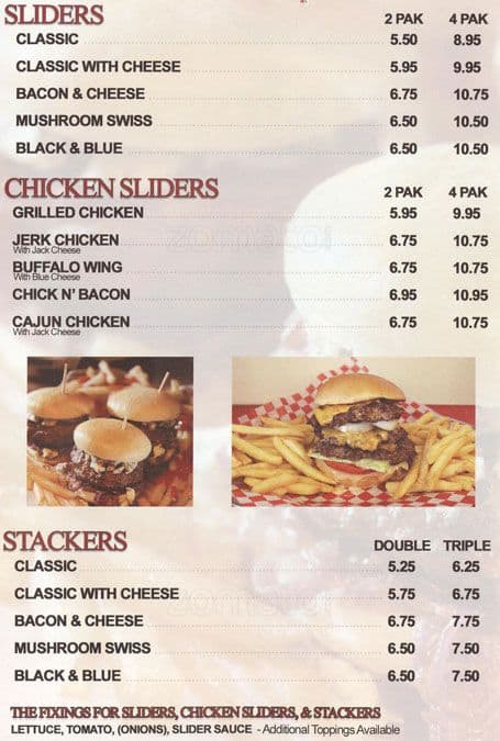 Sliders Menu, Menu for Sliders, Etobicoke, Toronto - Urbanspoon/Zomato