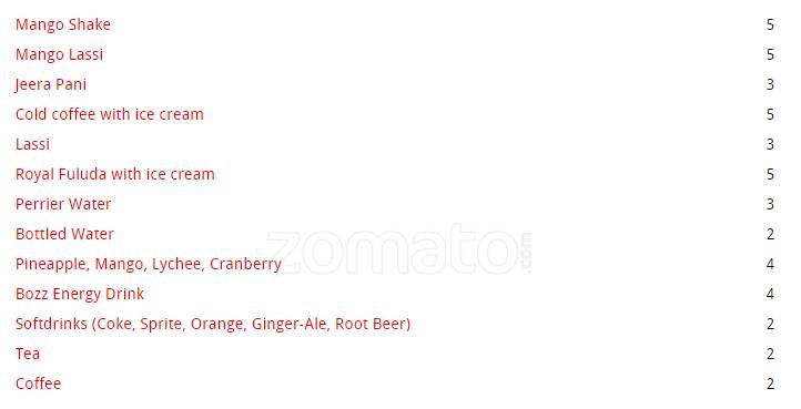 Menu at Shahi Mahal restaurant, Toronto