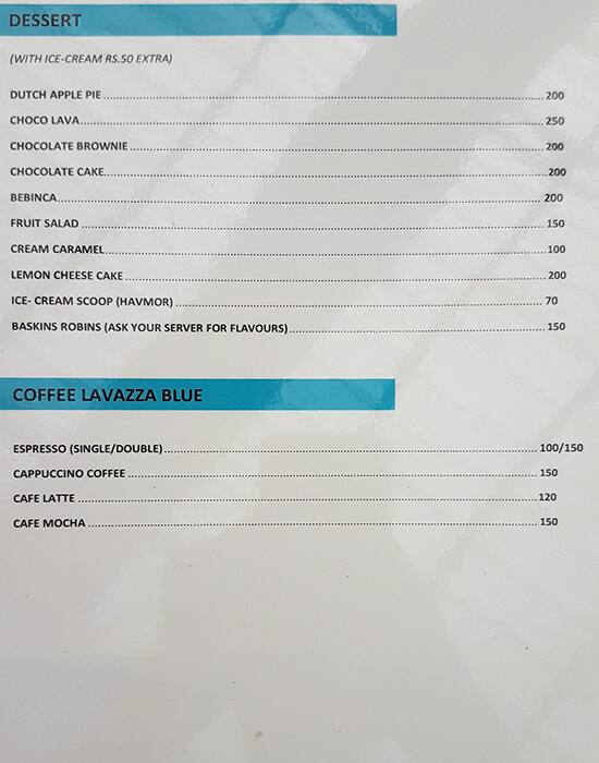 Menu at Alcove Restaurant and Bar, Vagator