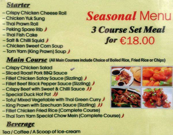 Menu at Starry Kitchen restaurant, Dublin