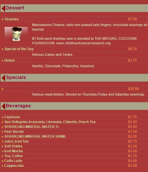 Menu at The Golden Boot restaurant, Coquitlam