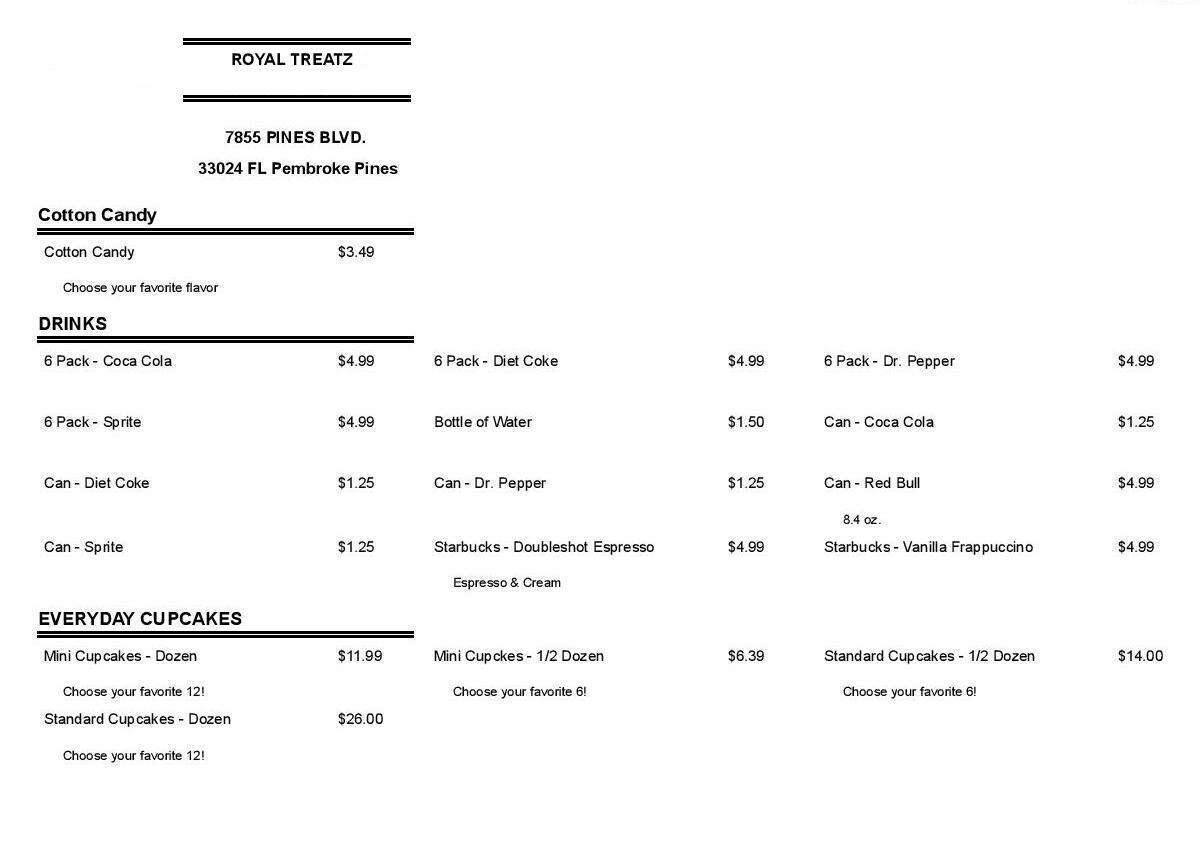 Menu at Royal Treatz desserts, Pembroke Pines