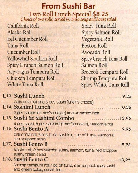 Menu at Mt Fuji restaurant, Parker, Lincoln Ave
