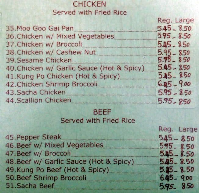 Menu at Sun Sing Express restaurant, Concord, 886 Concord Pkwy N
