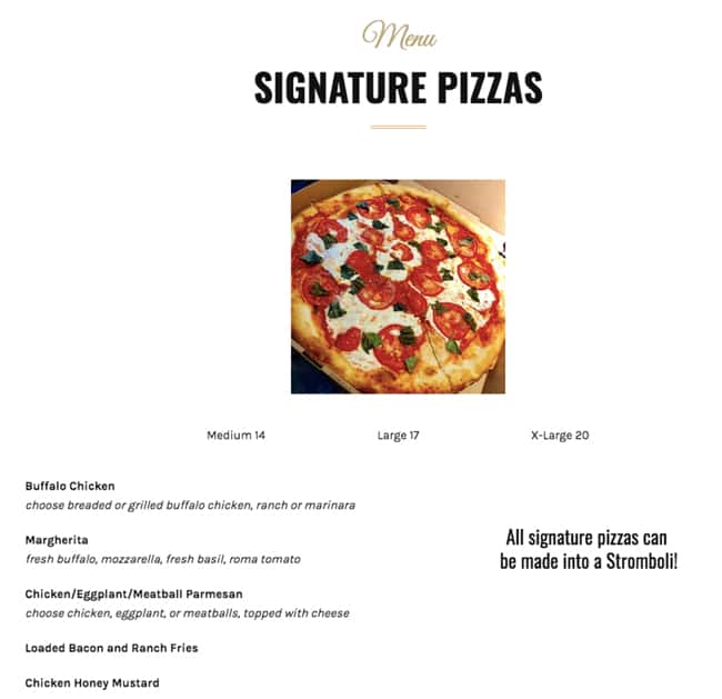 Menu at Mimo's Pizza Company pizzeria, Windber