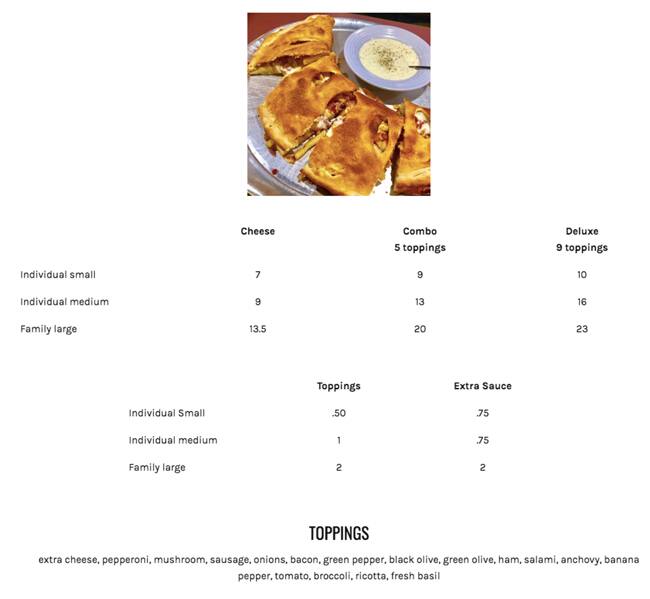 Menu at Mimo's Pizza Company pizzeria, Windber