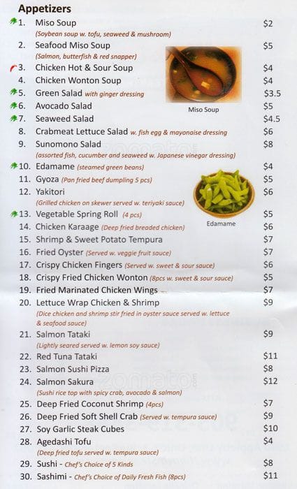 Menu at Hibachi Teppanyaki Restaurant, Burlington