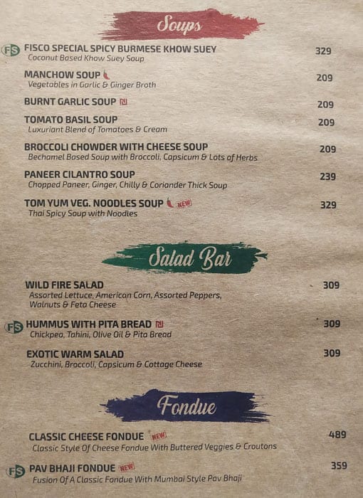 Menu of Fisco Restobar, Kandivali West, Mumbai