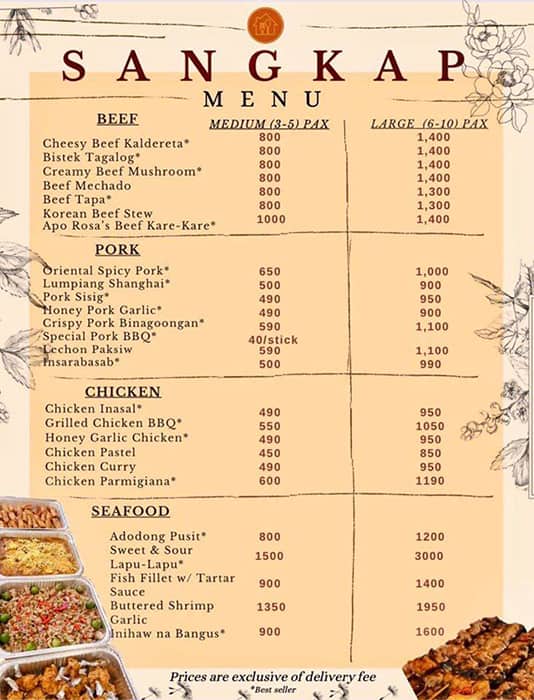 Menu at Sangkap restaurant, Manila