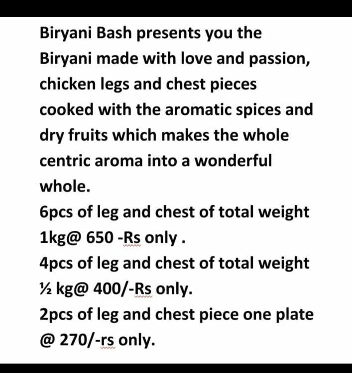 Menu of Biryani Bash, Jasola, New Delhi