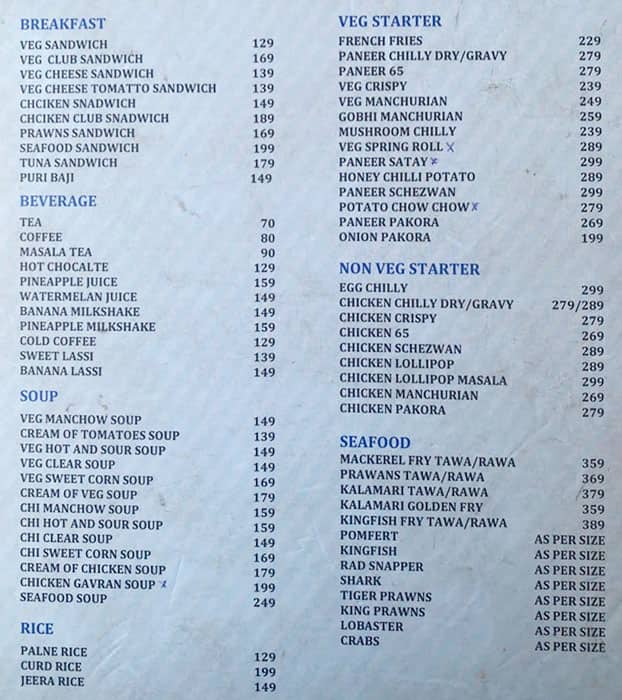 Menu of Karma Shooters Bar & Restaurant, Calangute, Goa