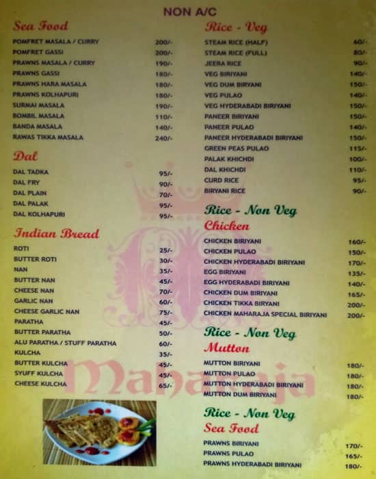 Menu at Maharaja Restaurant & Bar, Mumbai, Sethi Mansion