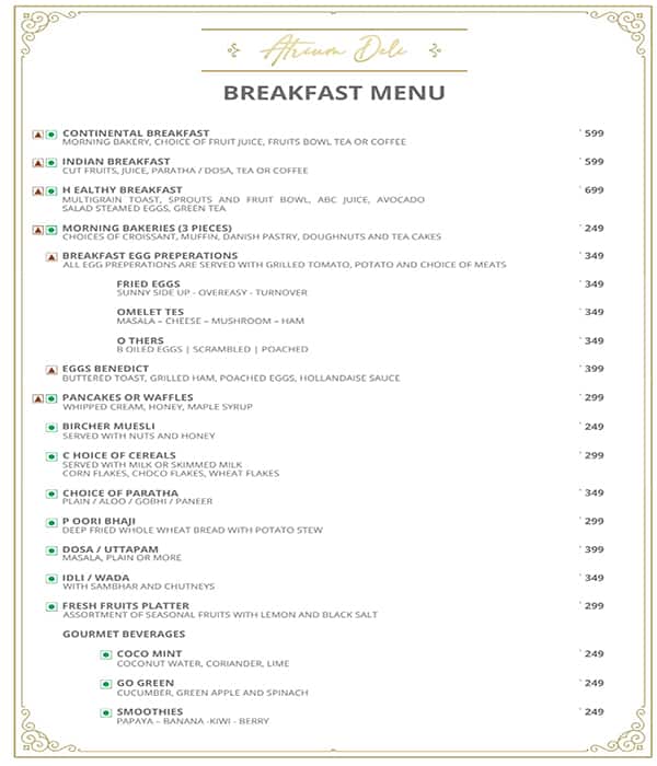 Menu of Atrium Deli - Ramada, Sector 44, Gurgaon