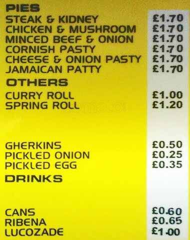 Menu at Bert's Fish Bar, London, 354 East St