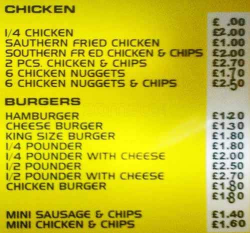 Menu at Bert's Fish Bar, London, 354 East St